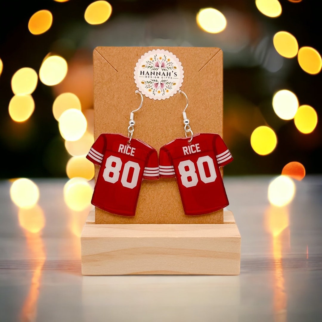 49ers Jerry Rice jersey earrings, Silver coated Hypoallergenic Earring ...