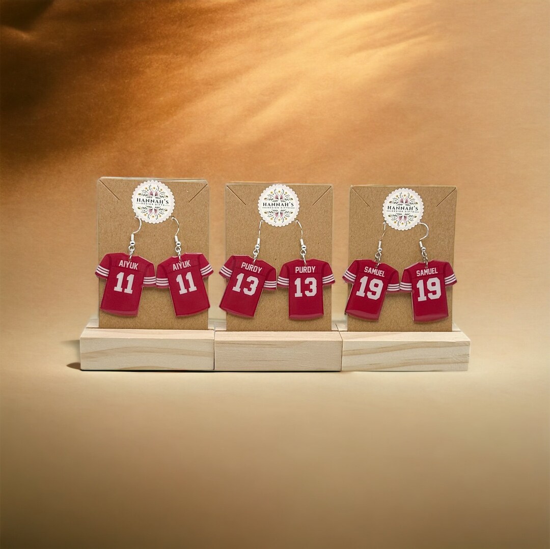 San Francisco 49ers Jersey Earrings, Purdy, Aiyuk, Deebo Samuel, Silver ...