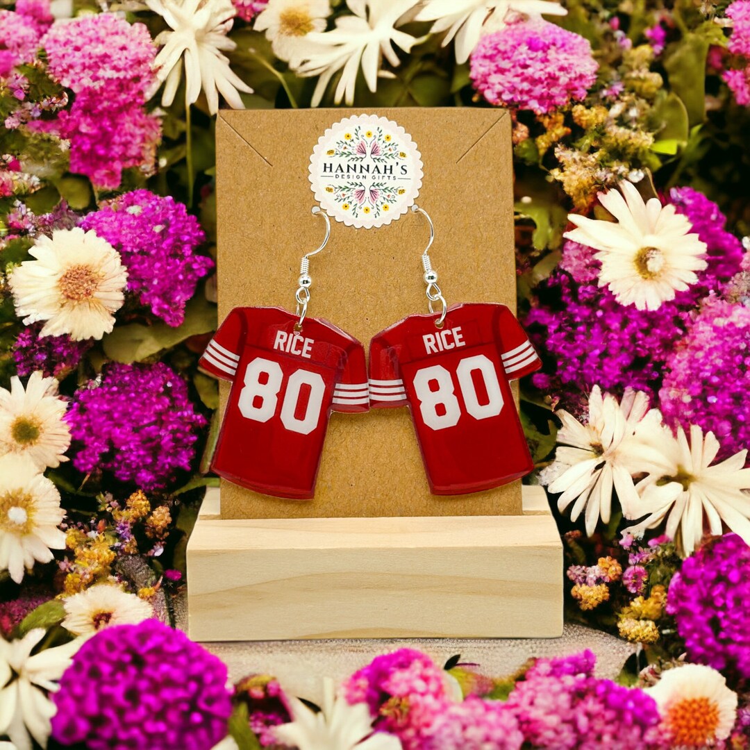 49ers Jerry Rice Jersey Earrings, Silver Coated Hypoallergenic Earring ...