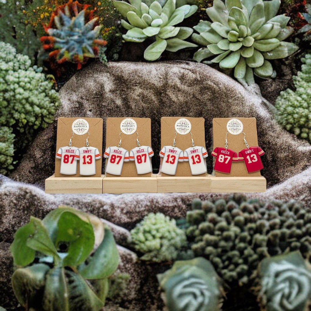 Taylor Swift & Travis Kelce Chiefs Jersey Earrings, Silver Coated ...