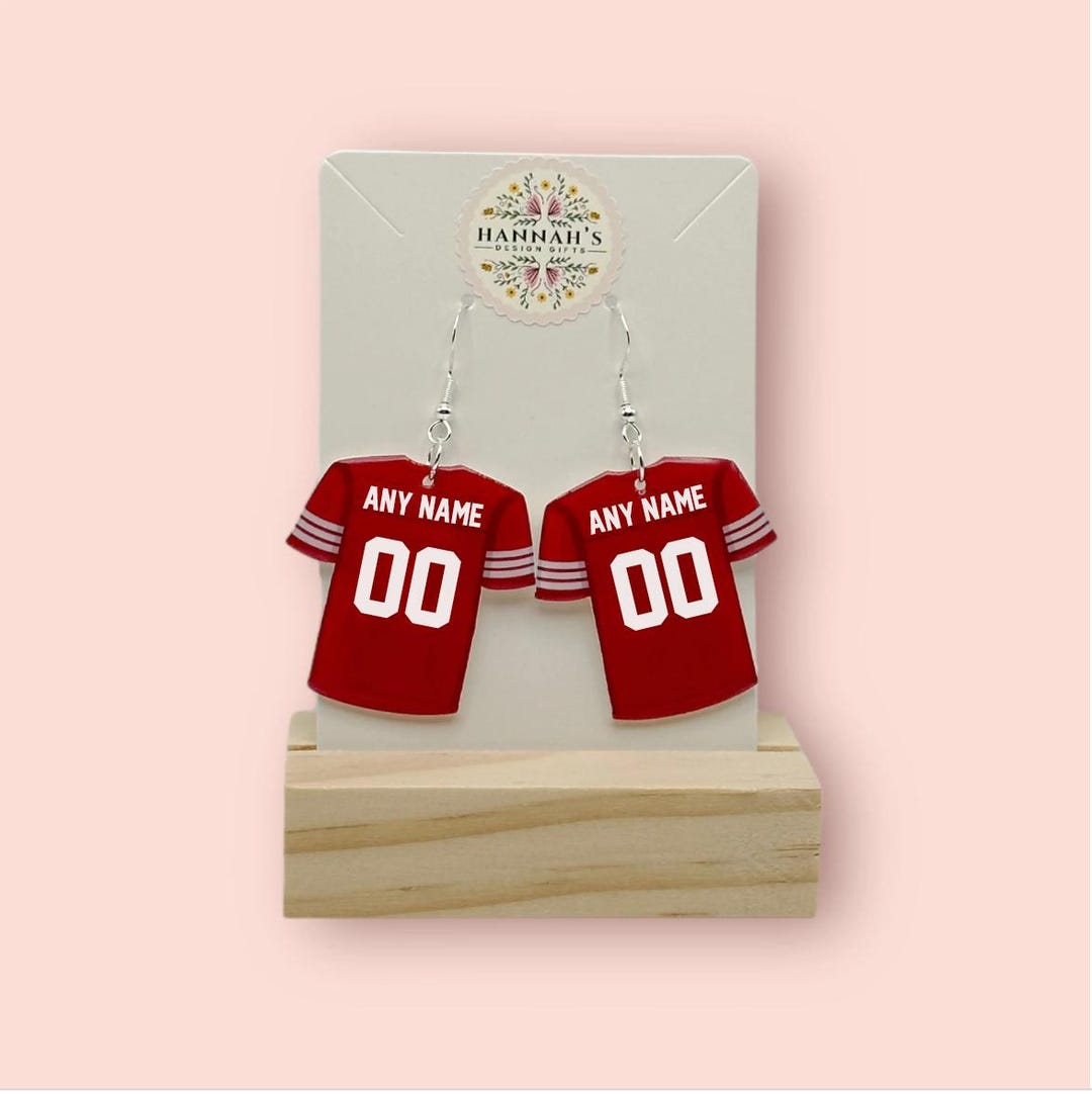 49ers Custom Jersey Earrings,any Name, Any Number, Silver Coated ...
