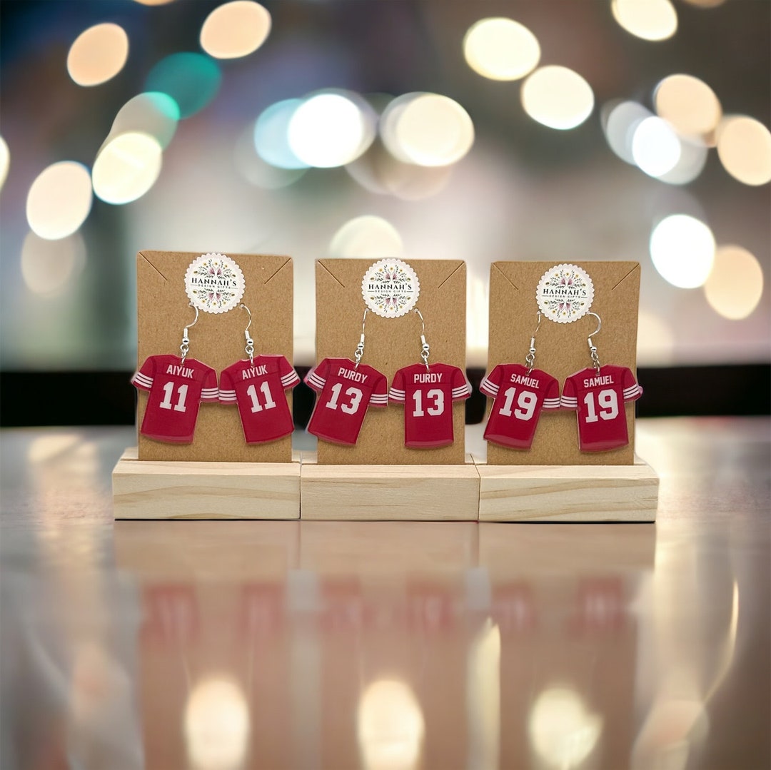 49ers Jersey Earrings, Purdy, Aiyuk, Deebo Samuel, Silver Coated ...