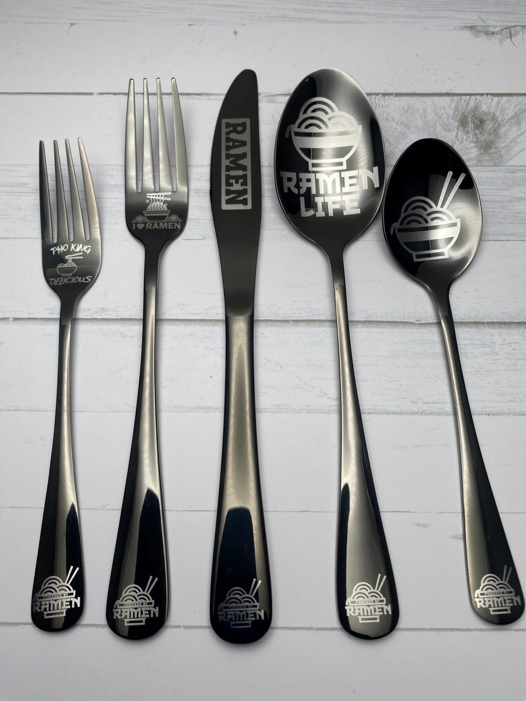 5 Piece Black Silverware Gift Set Ramen Noodles Collection Kitchen ...