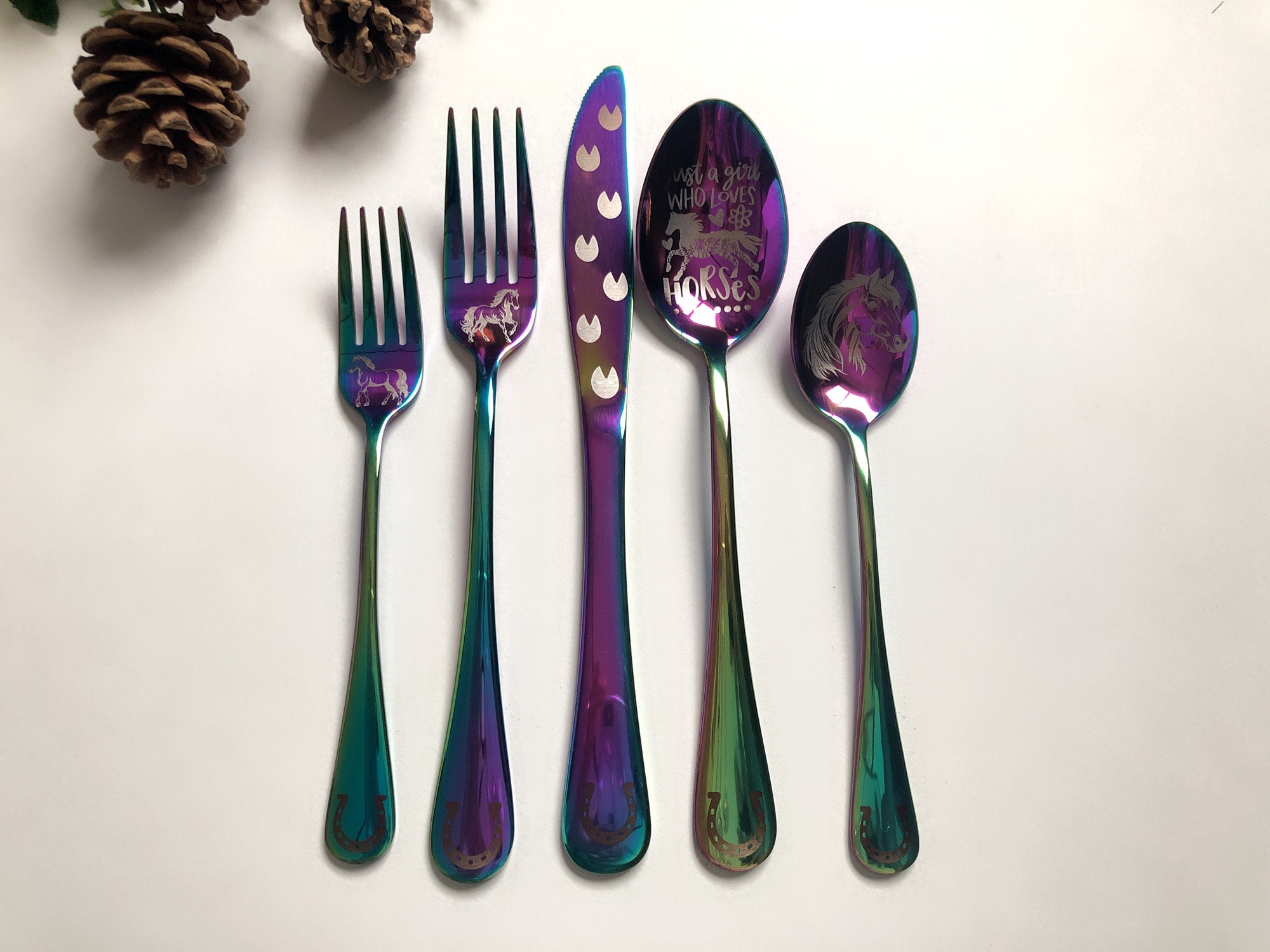 5 Piece Rainbow Silverware Gift Set Horse Collection Kitchen Utensils ...