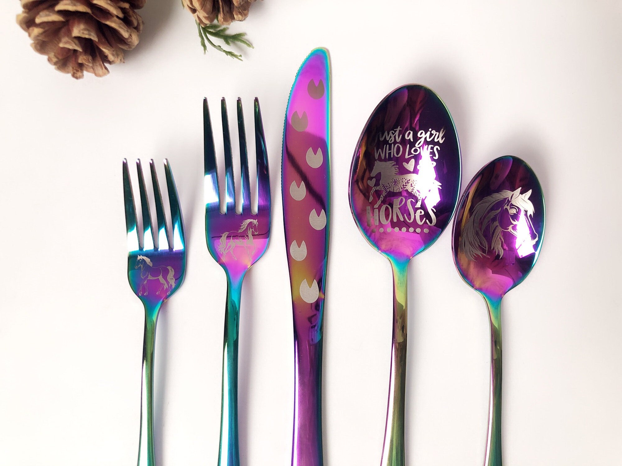 5 Piece Rainbow Silverware Gift Set Horse Collection Kitchen Utensils ...