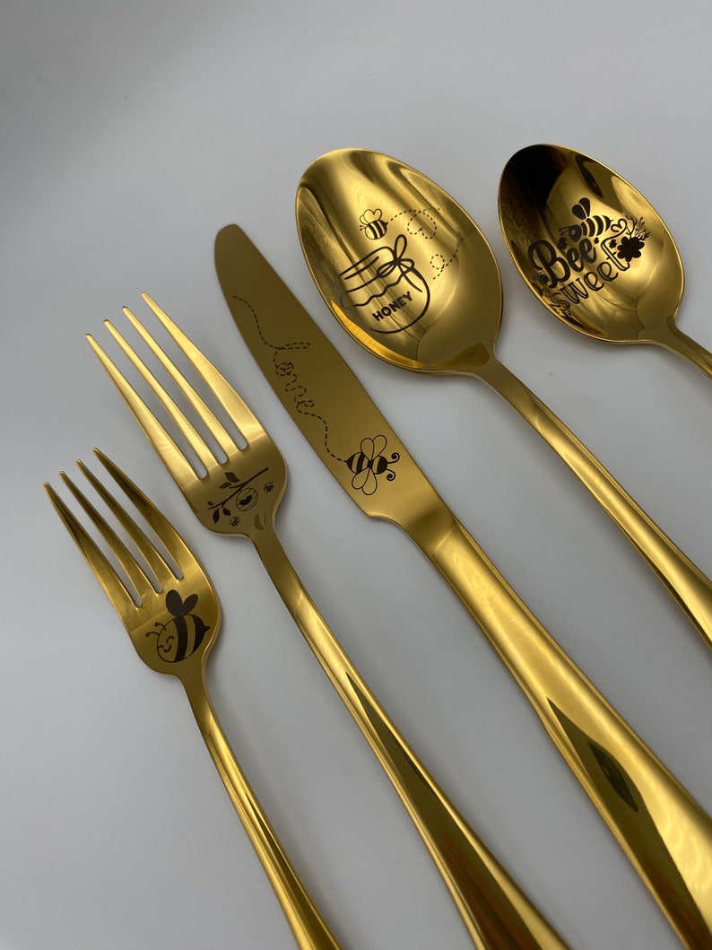5 Piece Black Silverware Gift Set Bee Collection Kitchen Utensils ...