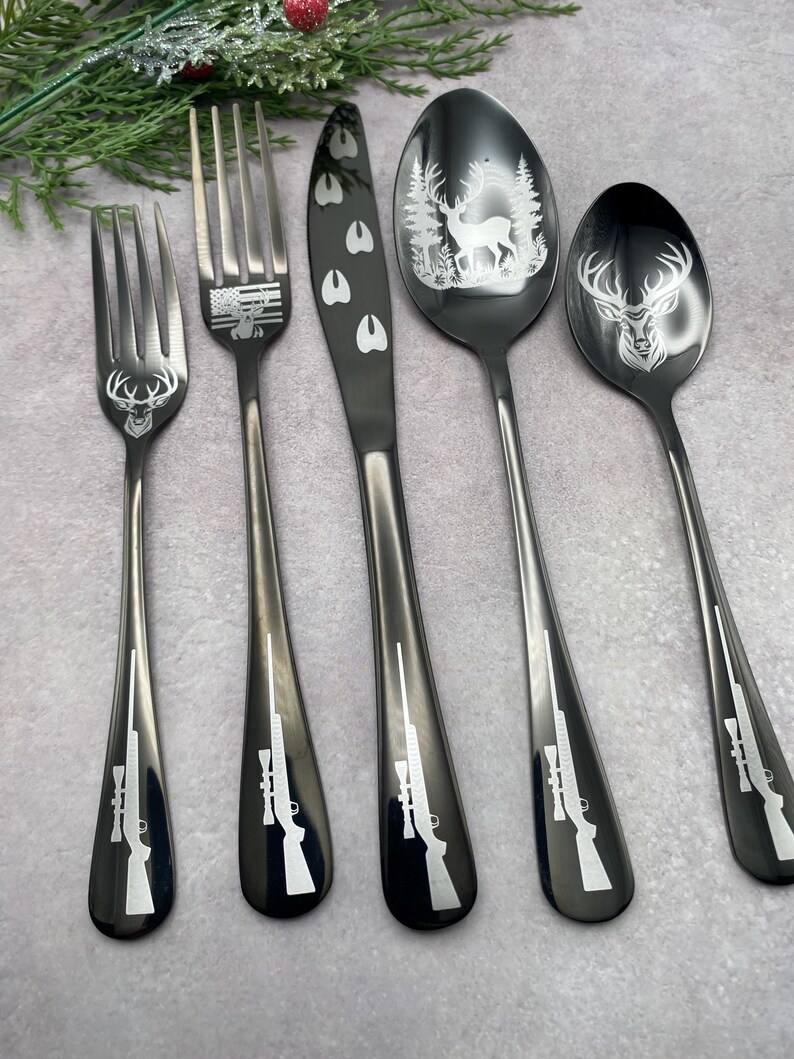 5 Piece Black Silverware Gift Set - Deer Collection - Kitchen Utensils ...