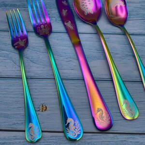 5 Piece Black Silverware Set - Sea Life Collection - Kitchen Utensil ...