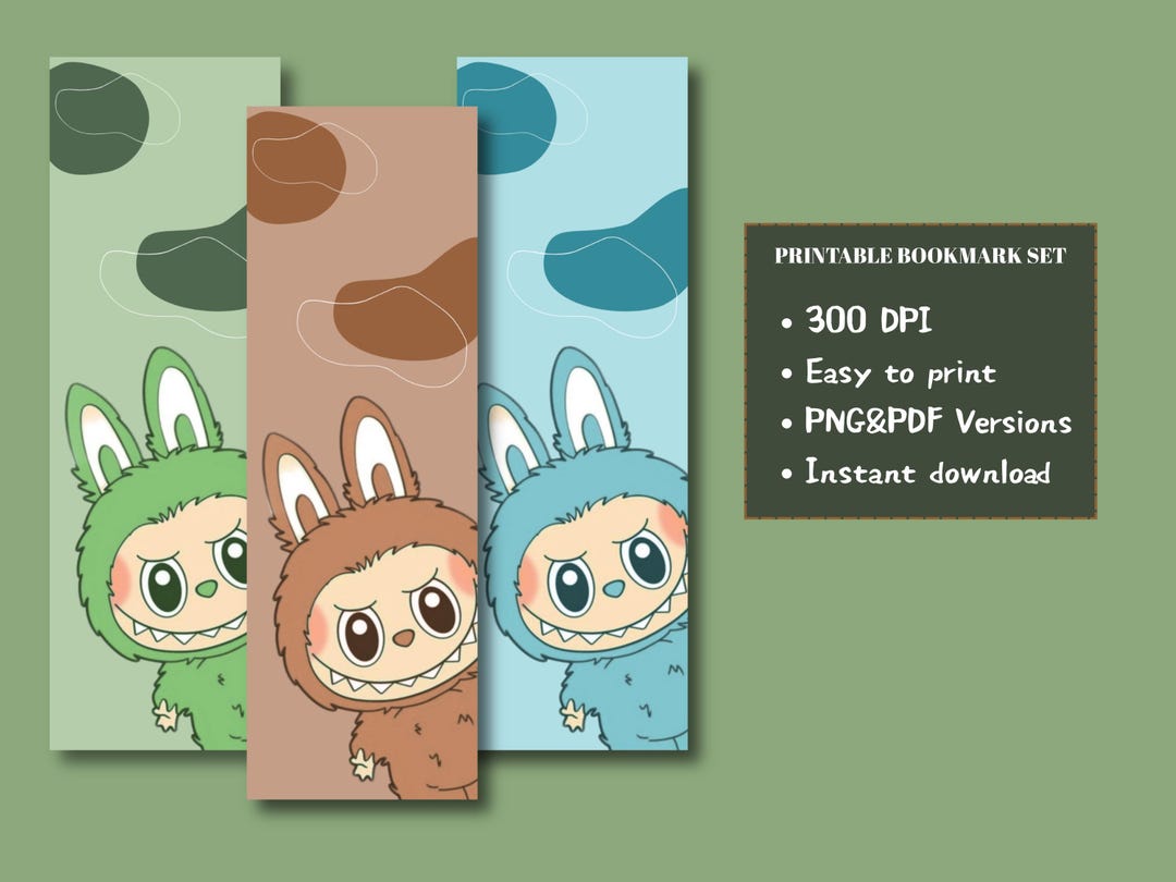 Labubu Bookmark Printable | Labubu Bookmark Digital | 2x6 Inches | Cute ...