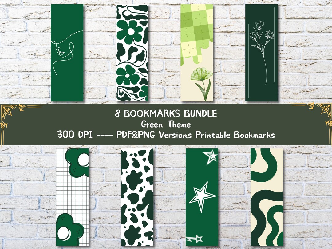 Green Theme Floral Bookmarks | 8 Pieces Bundle | Digital Bookmarks ...