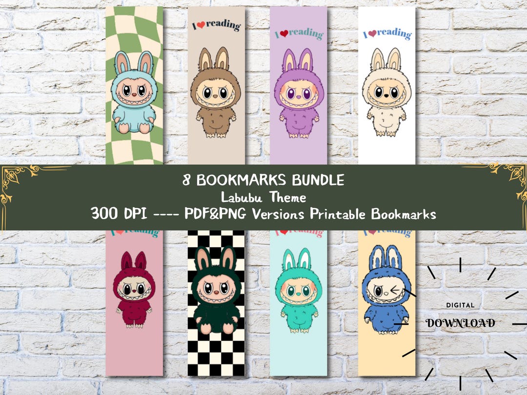 Labubu Bookmark Printable | Labubu Bookmark Digital | 2x6 Inches | Cute ...