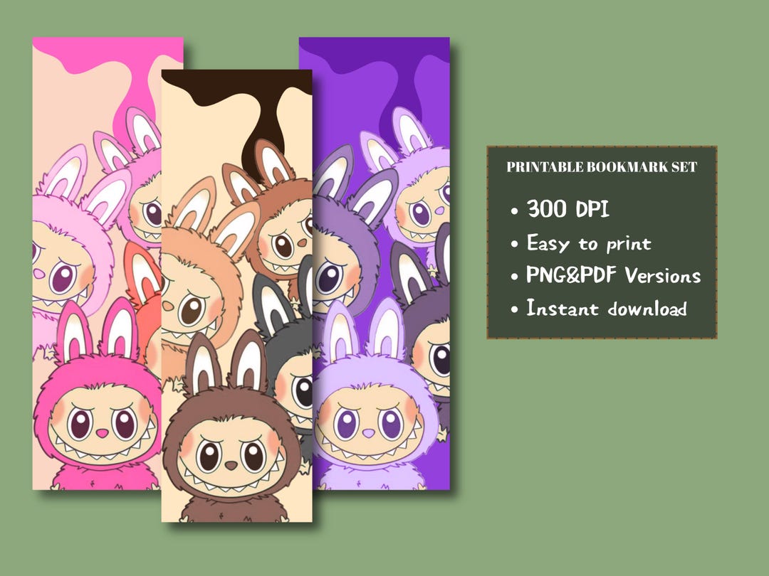 Labubu Bookmark Printable | Labubu Bookmark Digital | 2x6 Inches | Cute ...