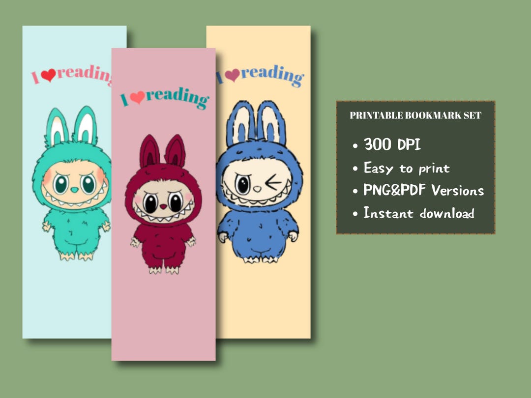 Labubu Bookmark Printable | Labubu Bookmark Digital | 2x6 Inches | Cute ...
