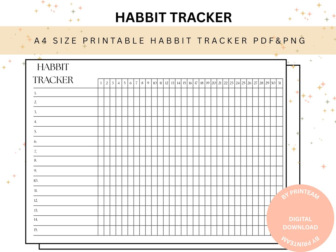 Habbit Tracker | A4 Size Printable Habbit Tracker| PNG&PDF Version ...