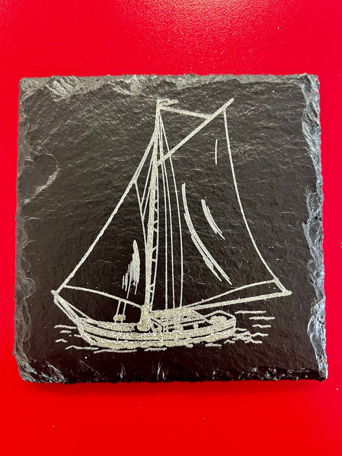 Laser Engraved Slate Coaster 4 Square Nautical Anchor Sailing Boat Home ...