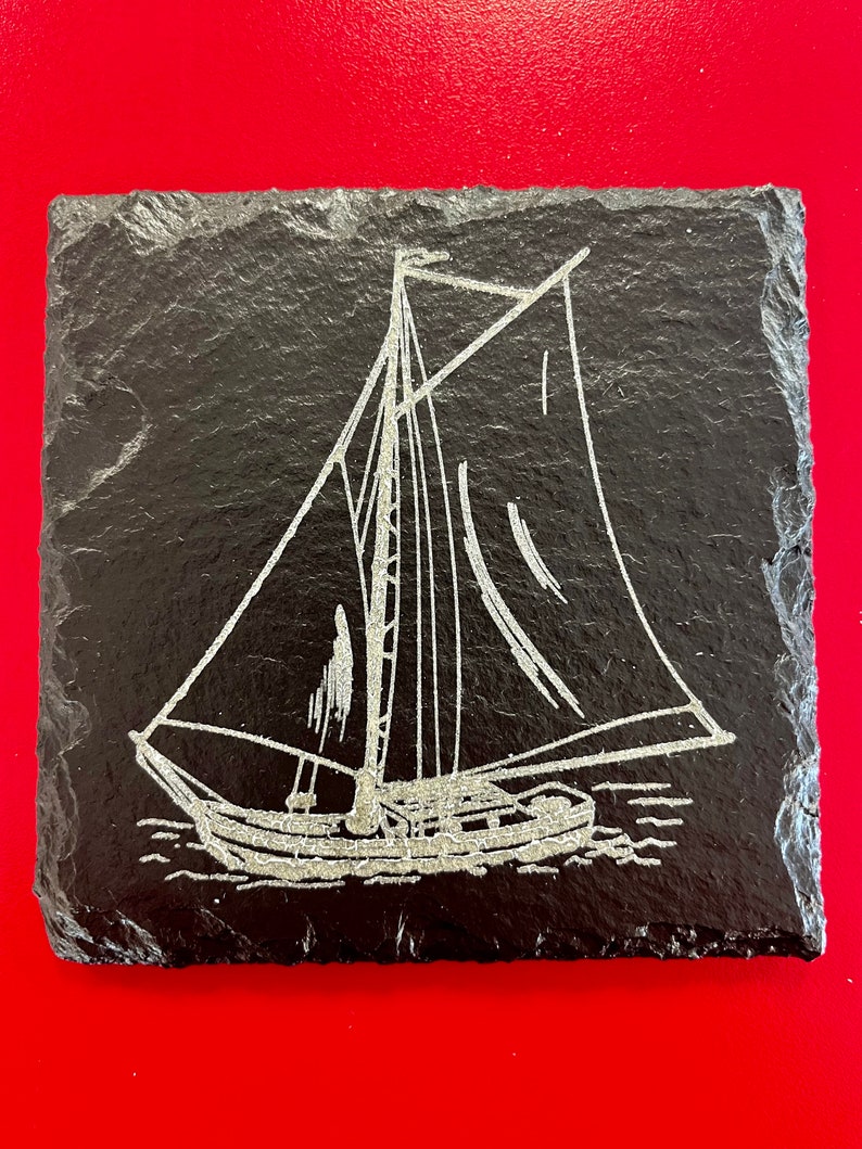 Laser Engraved Slate Coaster 4” Square Nautical Anchor Sailing Boat ...