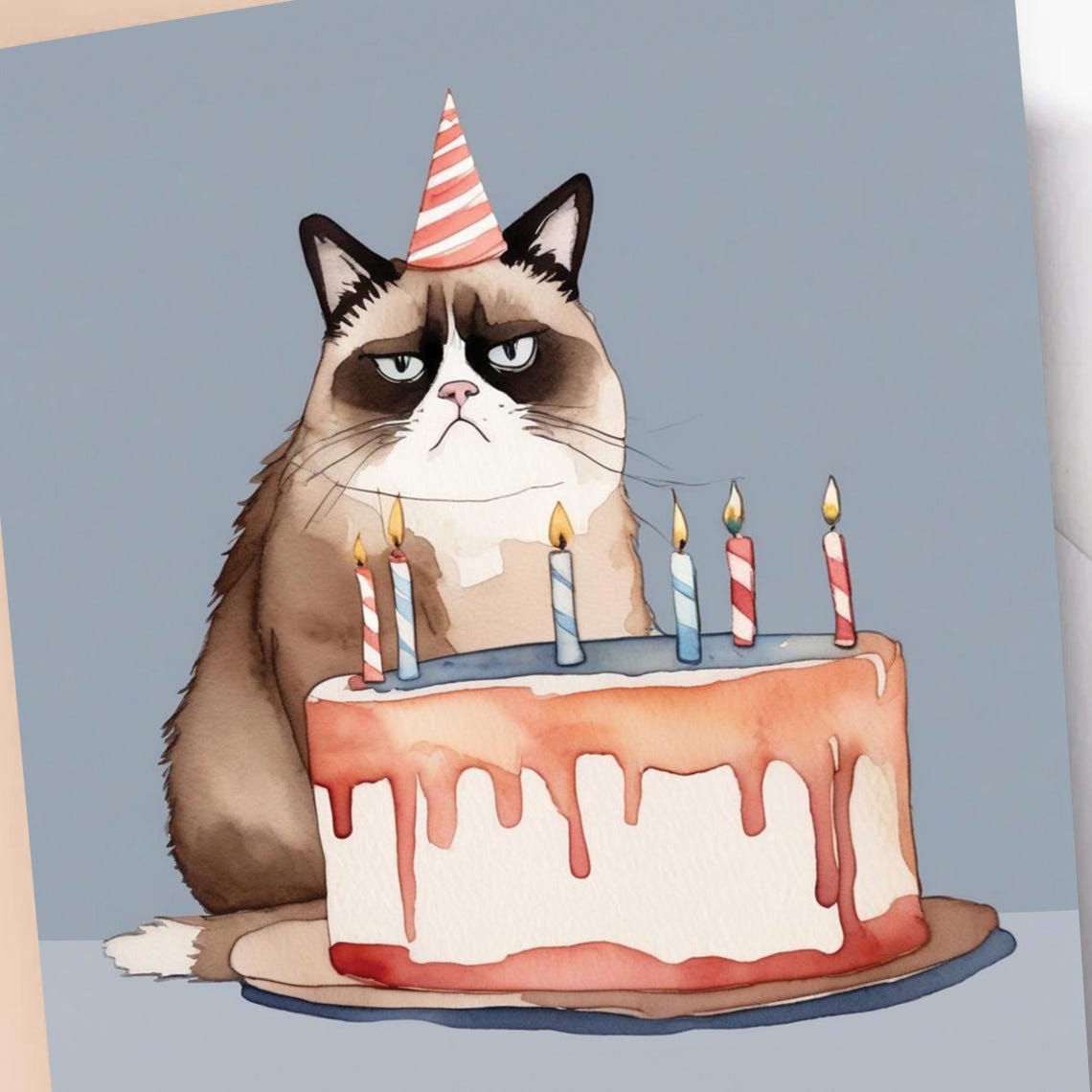 Get Excited BIRTHDAY CARD Grumpy Birthday Cat - Etsy