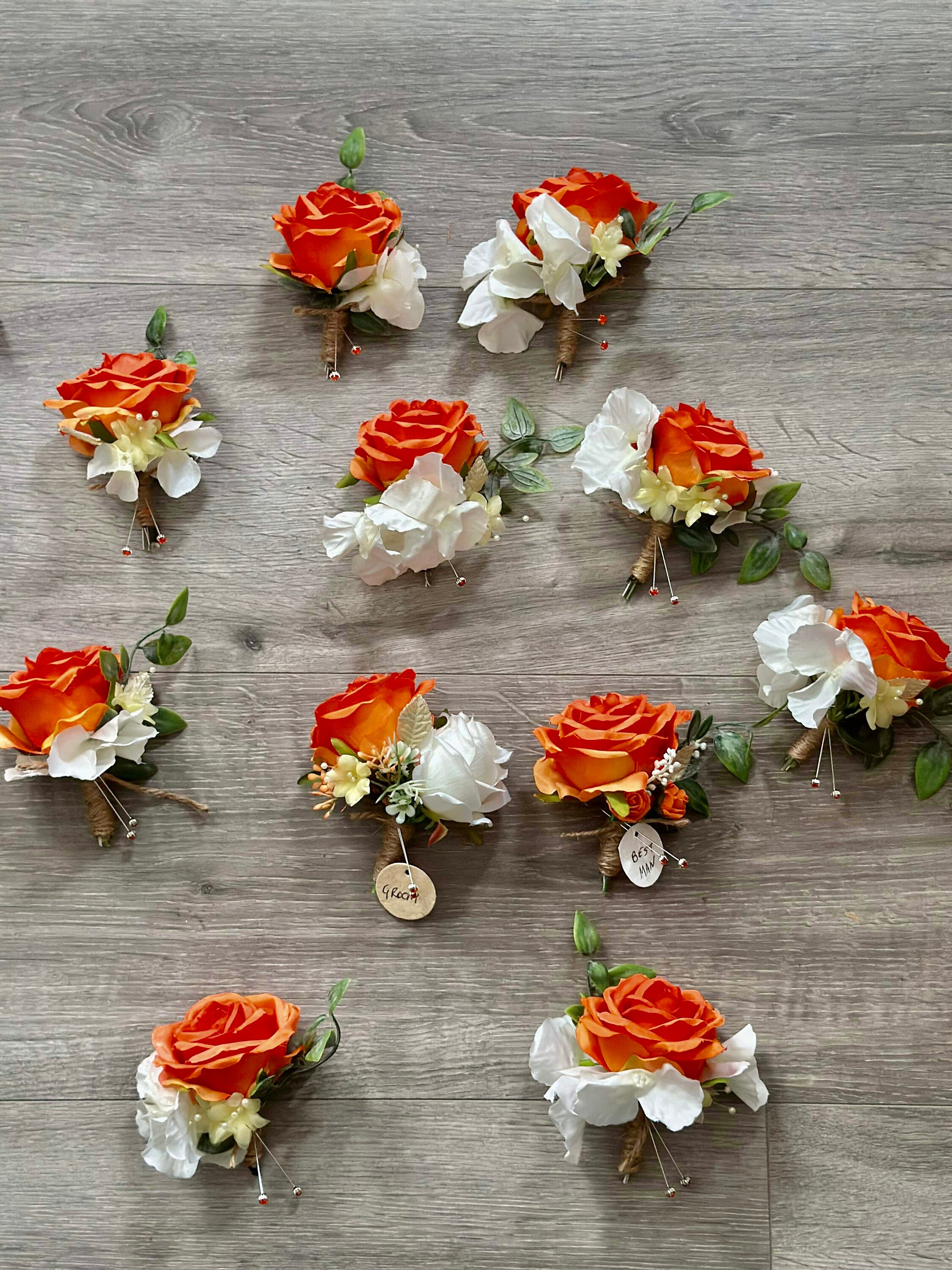 Orange Large Rose and White Roses Double Buttonholes - Etsy UK
