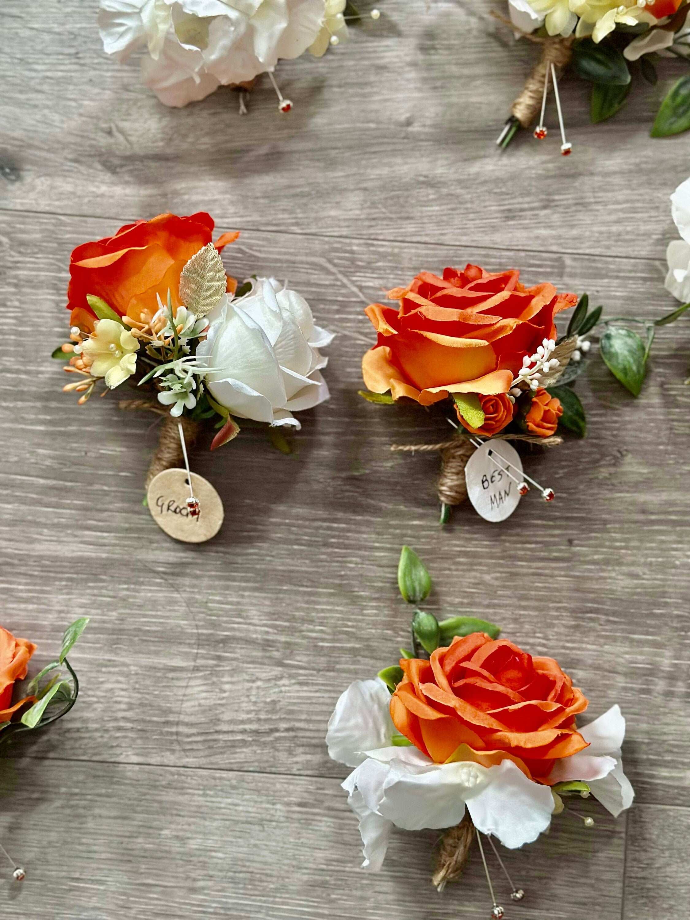 Orange Large Rose and White Roses Double Buttonholes - Etsy UK