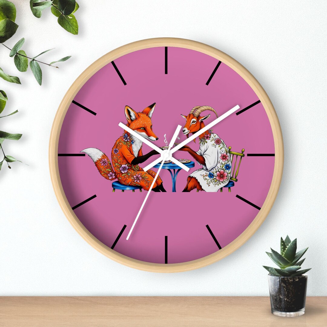Charming Animal Tea Party Wall Clock, Cute Fox Goat Decor, Colorful ...