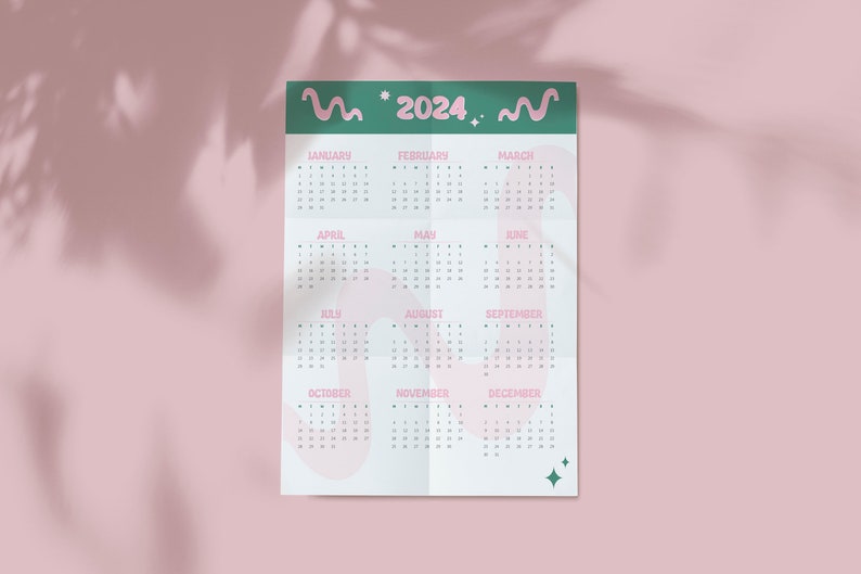2024 Printable Calendar, Modern Wall Calendar, Year at a Glance PDF ...