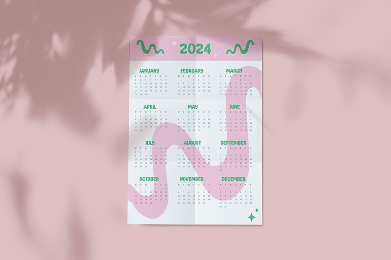 2024 Printable Calendar, Modern Wall Calendar, Year at a Glance PDF ...