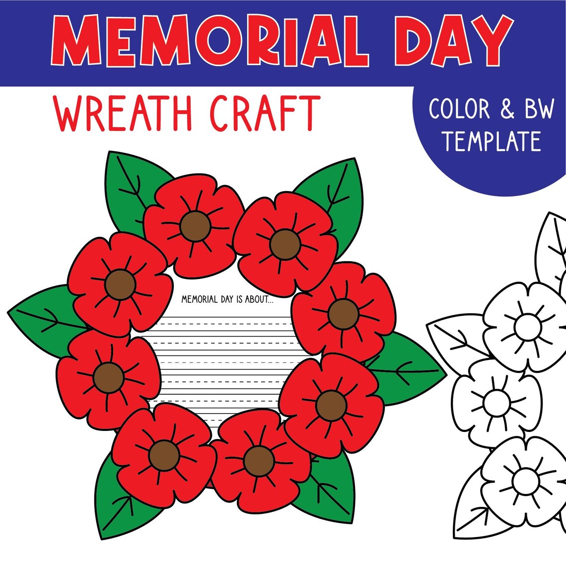 Memorial Day Poppy Wreath Craft – Coloring Activity (PDF) - Etsy