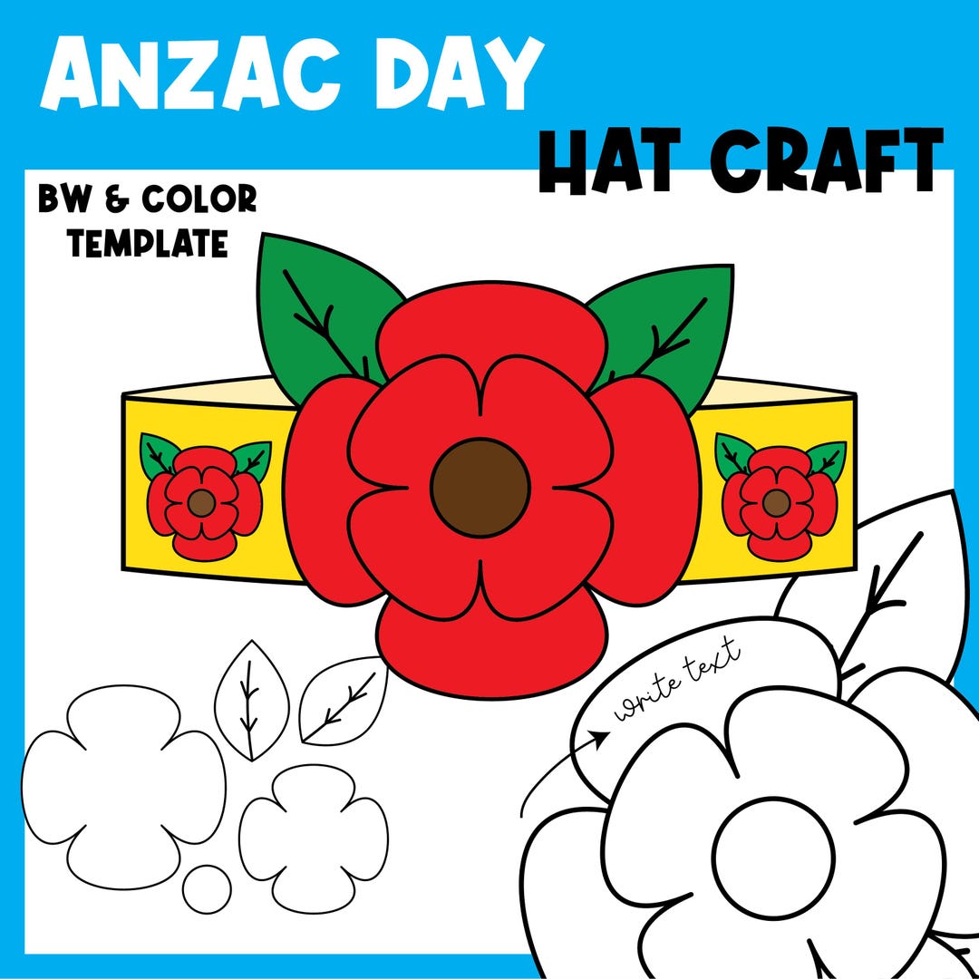 Anzac Day Poppy Hat Craft - Remembrance Day Crown (PDF Pattern) - Etsy
