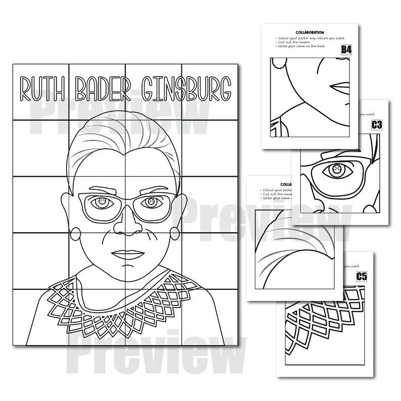 Ruth Bader Ginsburg Collaborative Poster Art Coloring Page, Women ...