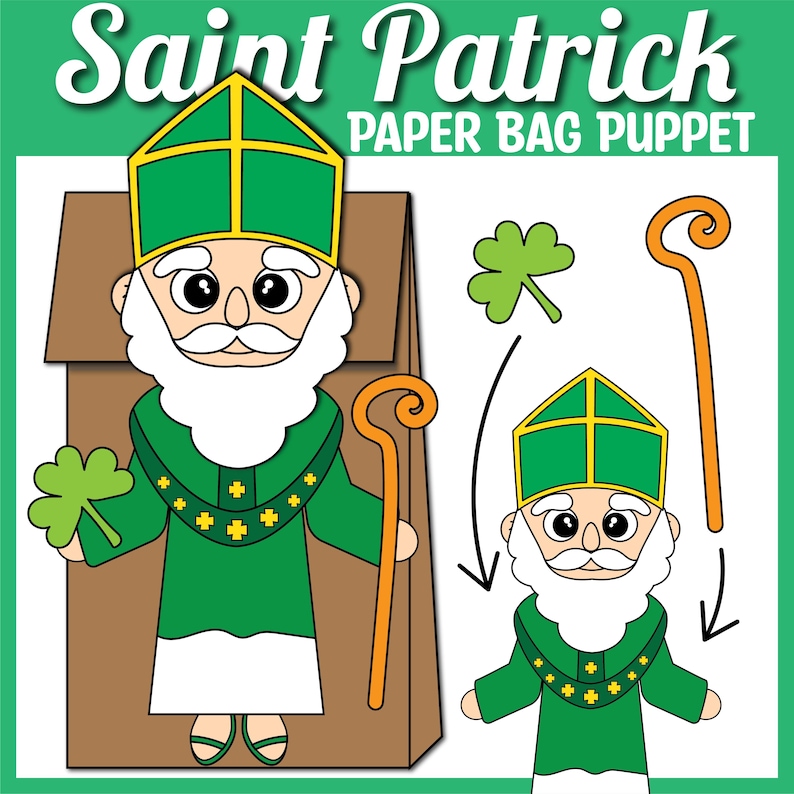 Saint Patrick Paper Bag Puppet Printable Activity, Catholic All Saints ...