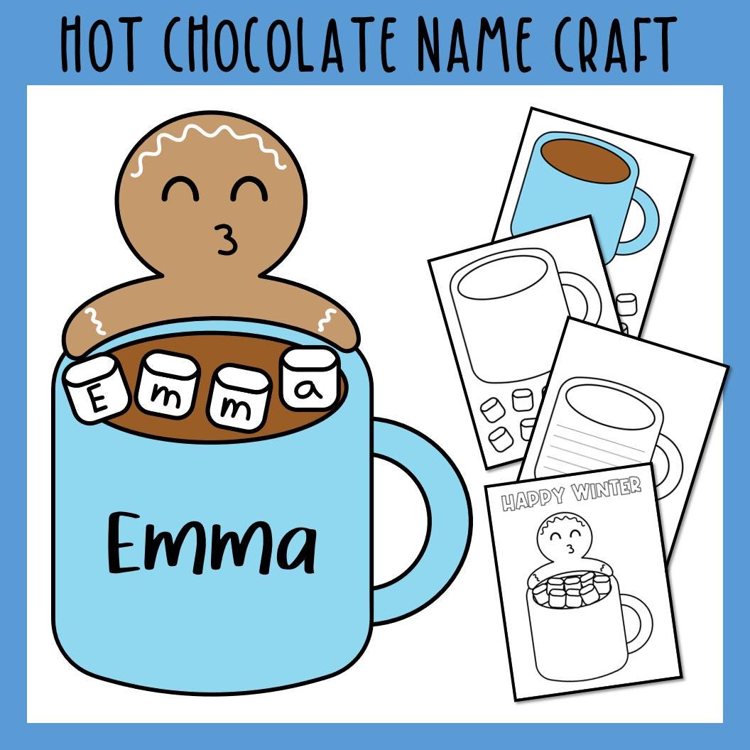 Hot Chocolate Name Craft Printable, Winter Activity (PDF) - Etsy