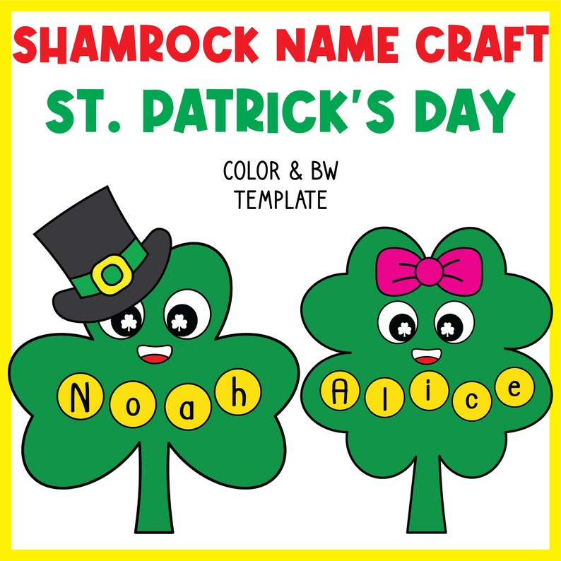 St. Patrick’s Day Shamrock Name Craft | Clover Coloring Activities - Etsy