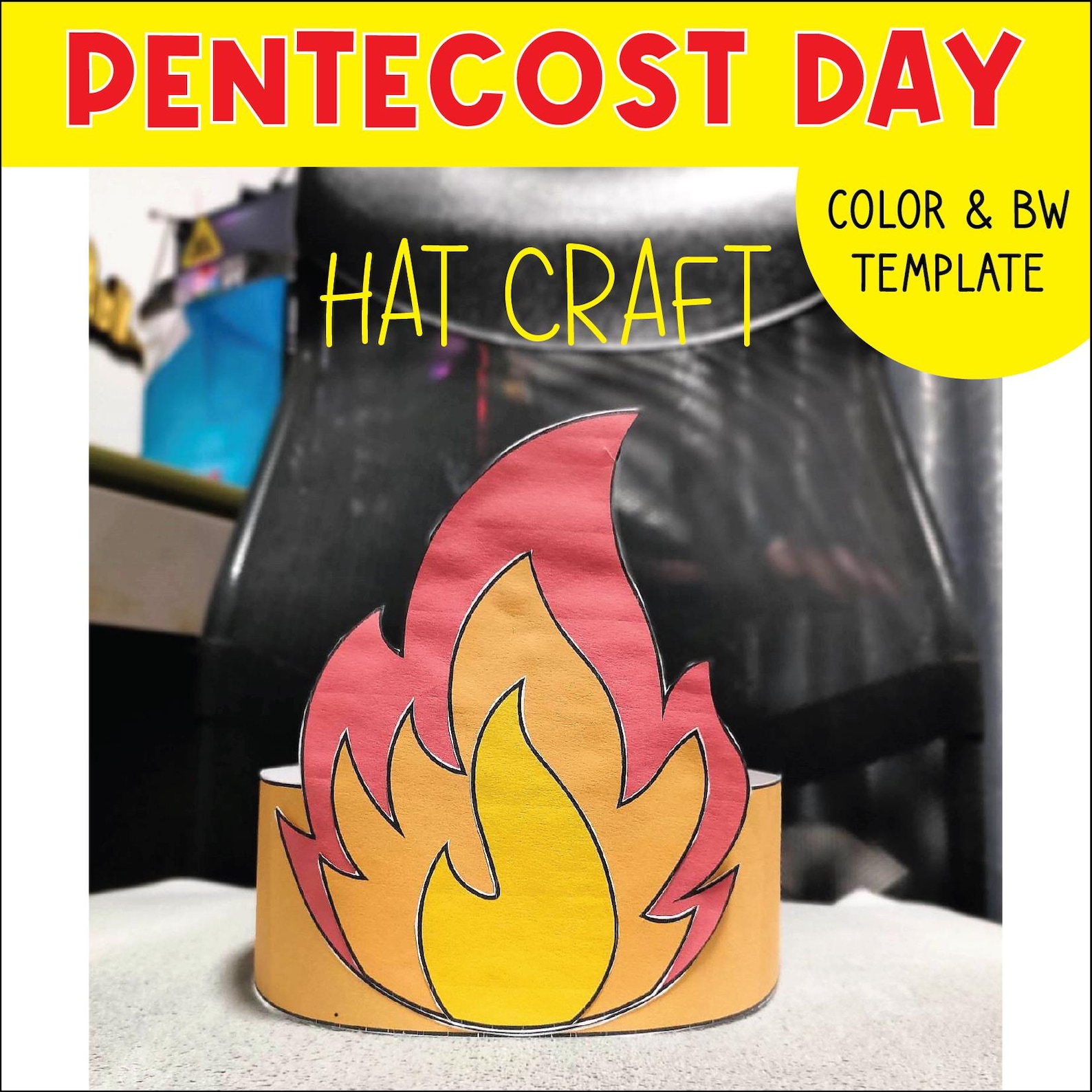 Pentecost Flame Hat Craft: Holy Spirit Sunday School Activity (PDF ...