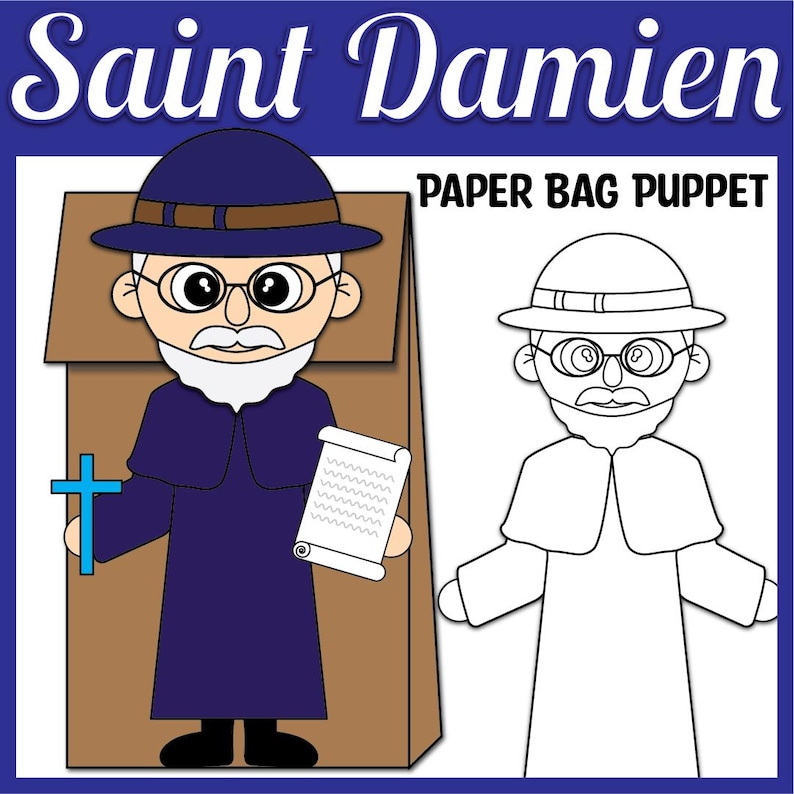 Saint Damien Paper Bag Puppet Printable Activities, Catholic All Saints ...