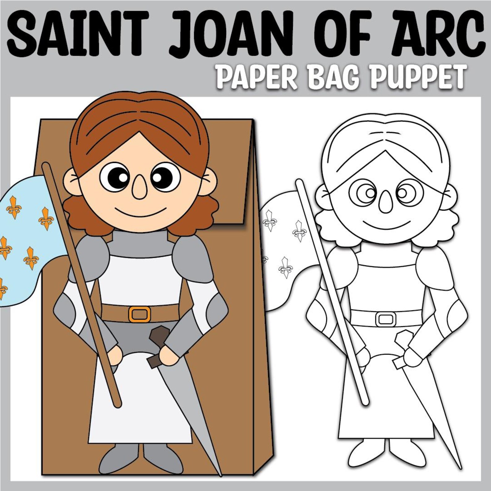 Saint Joan of Arc Paper Bag Puppet Printable Activities, Catholic All ...