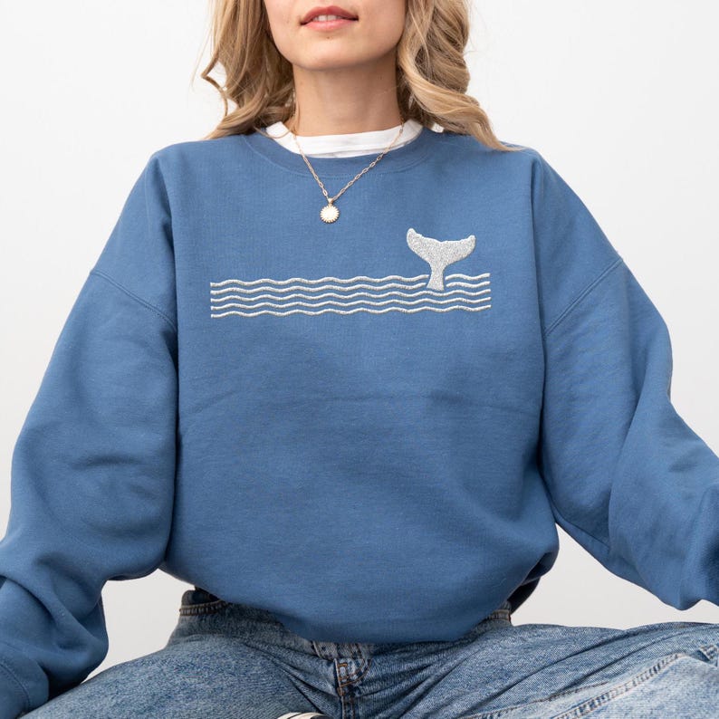 Embroidered Whale Sweatshirt - Nautical Ocean Lover's Sweater, Unisex ...