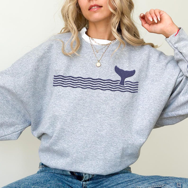 Embroidered Whale Sweatshirt - Nautical Ocean Lover's Sweater, Unisex ...