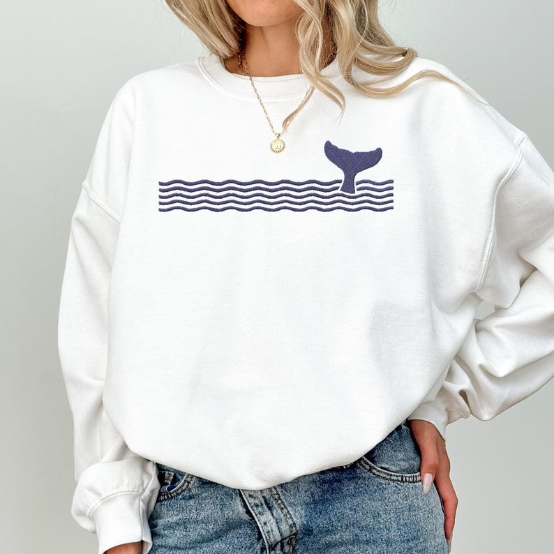 Embroidered Whale Sweatshirt - Nautical Ocean Lover's Sweater, Unisex ...