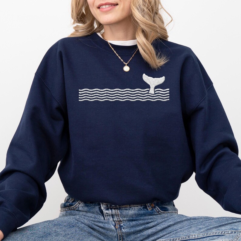 Embroidered Whale Sweatshirt - Nautical Ocean Lover's Sweater, Unisex ...