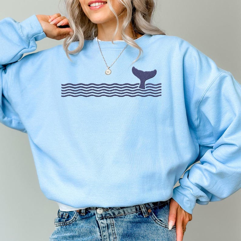 Embroidered Whale Sweatshirt - Nautical Ocean Lover's Sweater, Unisex ...