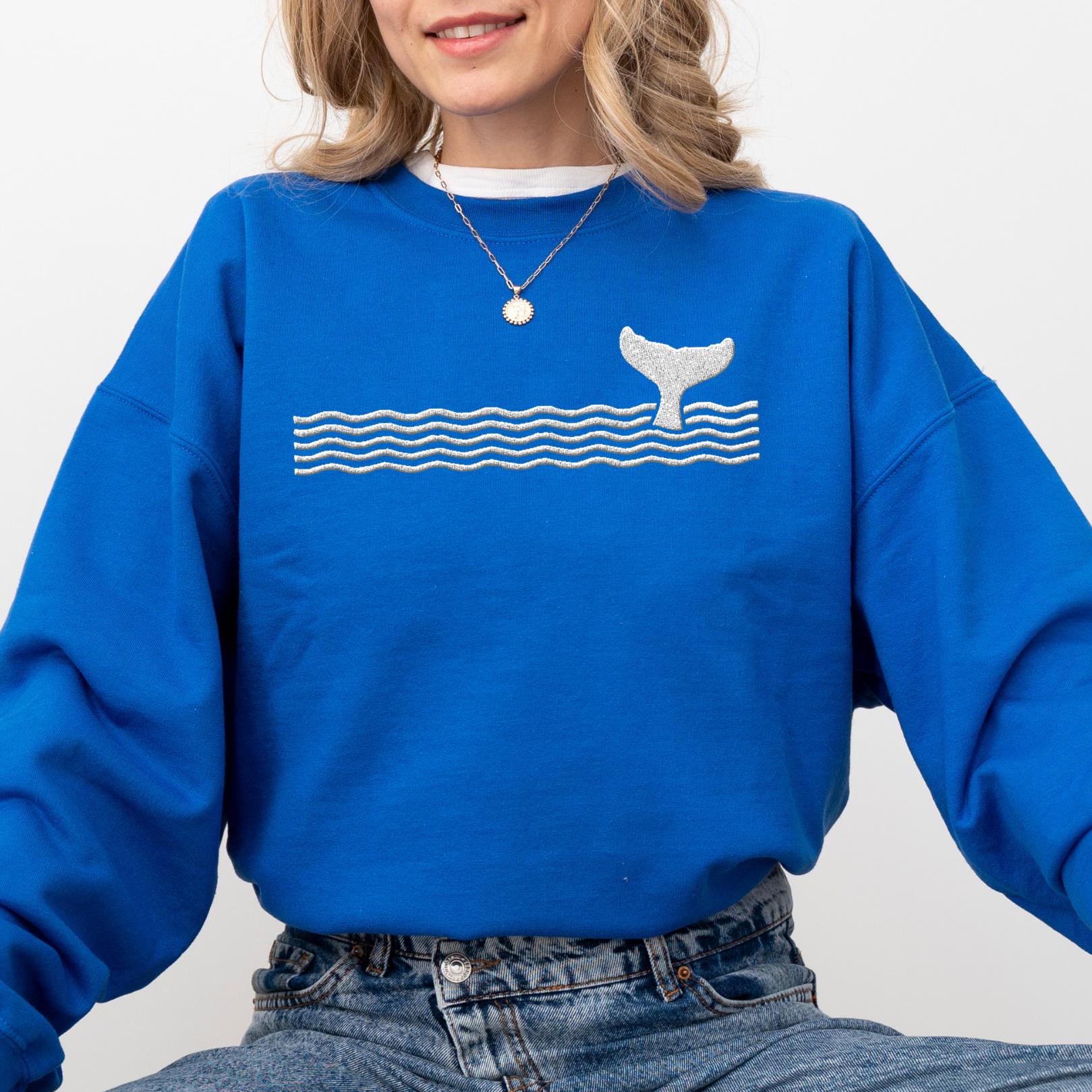 Embroidered Whale Sweatshirt - Nautical Ocean Lover's Sweater, Unisex ...