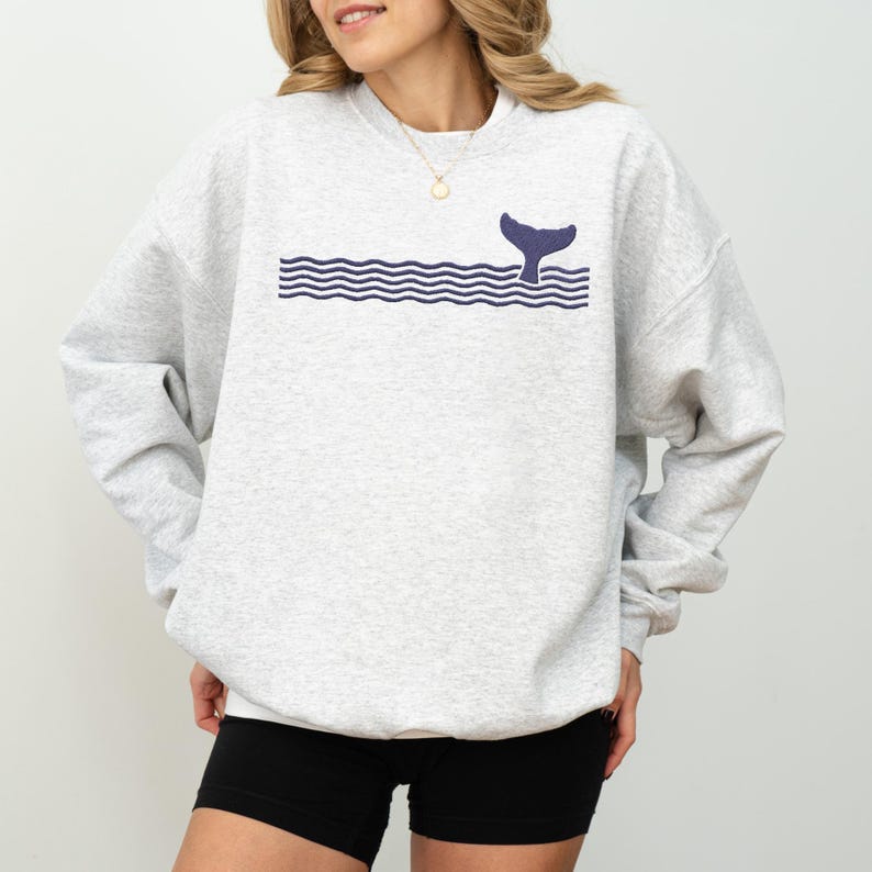 Embroidered Whale Sweatshirt - Nautical Ocean Lover's Sweater, Unisex ...