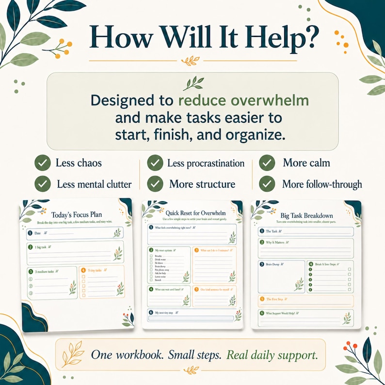 ADHD Calm Control Workbook - Printable ADHD Friendly Planner and ...