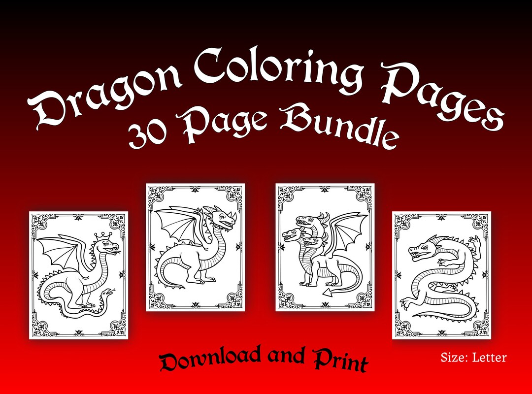 Dragon Coloring Pages 30 Page Bundle for Letter Size Paper Download and ...