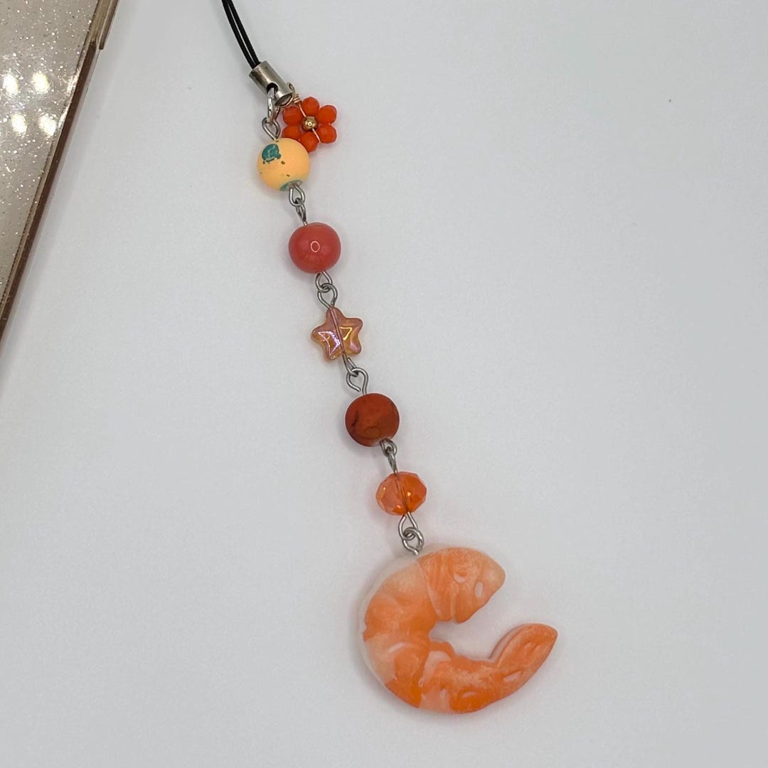 Shrimp Phone Charm Handmade Orange Beads Silly Shrimp Accessory Gift ...