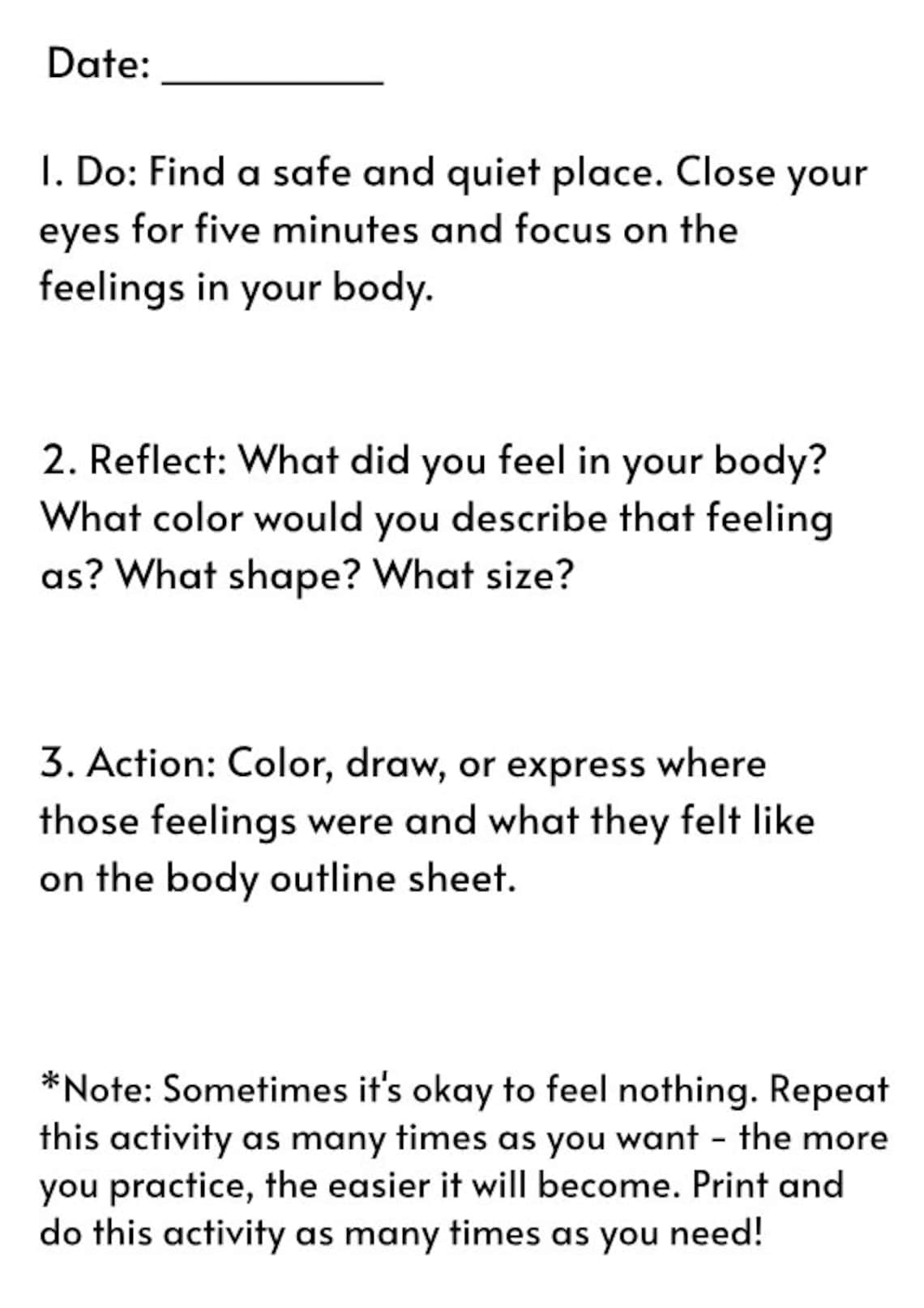 Body Scan Therapist Activity Sheet for Mental Health Help Download and ...