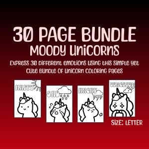 Unicorn Emotions Coloring Pages 30 Page Bundle Download Print Letter ...