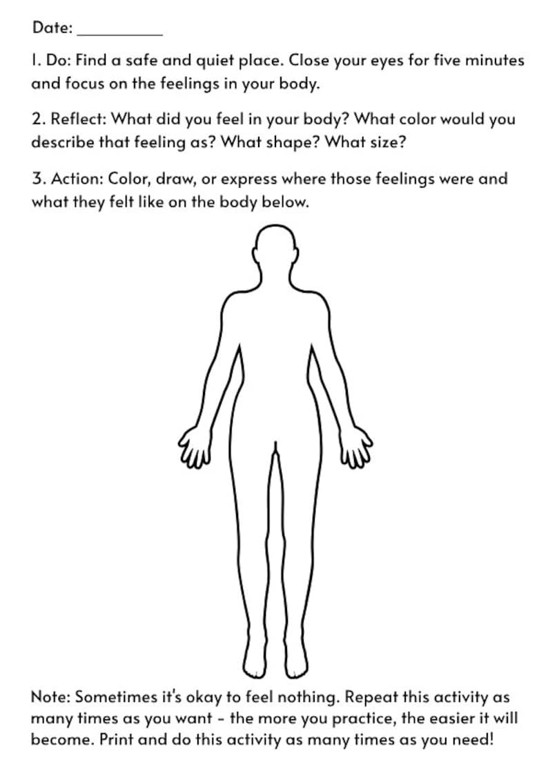 Body Scan Therapist Activity Sheet for Mental Health Help Download and ...