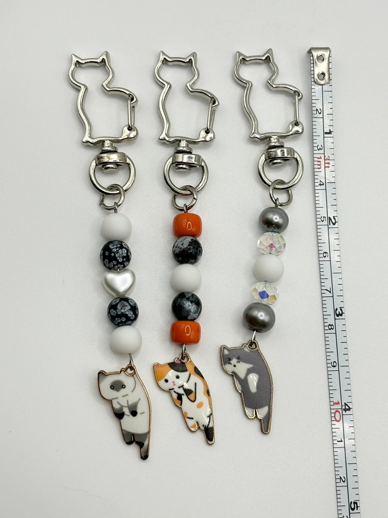 Dangle Cat Handmade Keychain With Colorful Beads Over 4 Inches Long ...