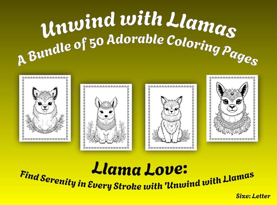 Llama Coloring Pages 50 Page Bundle PDF Download and Print for Letter ...